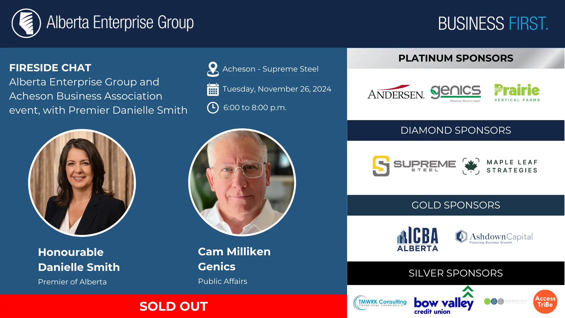 Premier Danielle Smith and Cam Milliken of Genics In. Fireside Chat ...